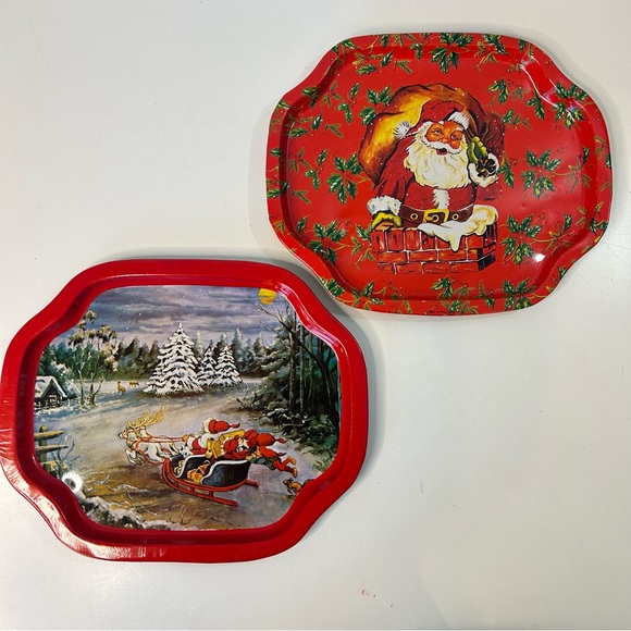 Vintage | Holiday | Vintage Christmas Small Metal Tin Trays Set Of 2 ...